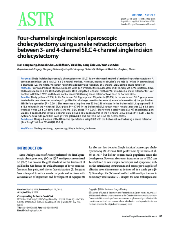 (PDF) Four-channel single incision laparoscopic cholecystectomy using a ...