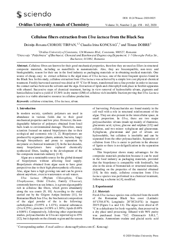 (PDF) Cellulose fibers extraction from Ulva lactuca from the Black Sea