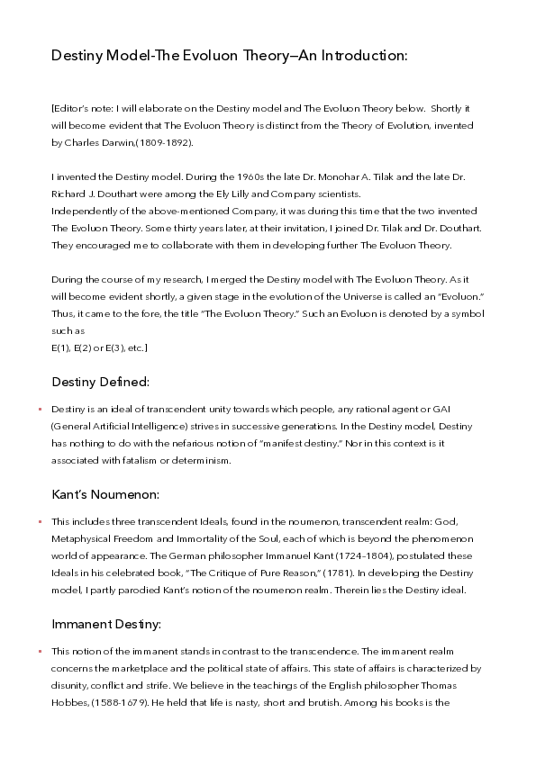 (PDF) Destiny Model-The Evoluon Theory-An Introduction