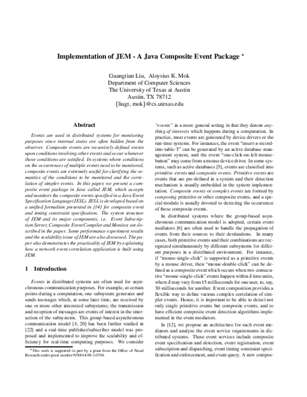 (PDF) Implementation of JEM-a Java composite event package