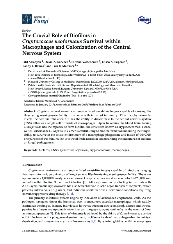(PDF) The Crucial Role of Biofilms in Cryptococcus neoformans Survival ...