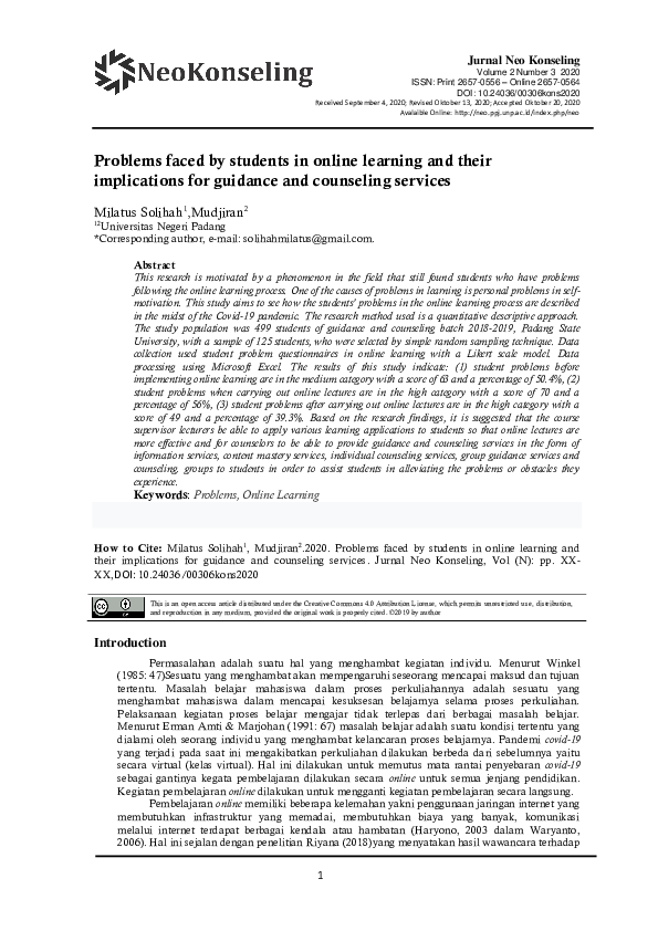 (PDF) Problems faced by students in online learning and their ...