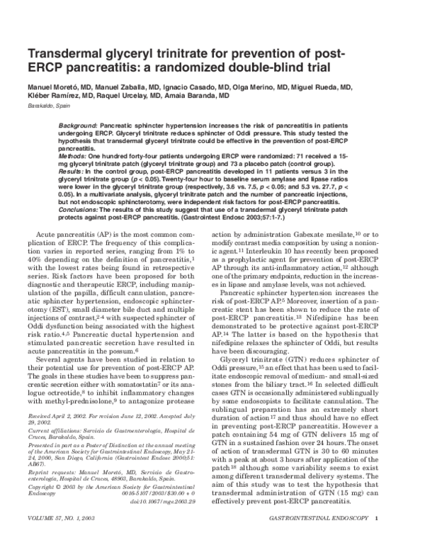 (PDF) Transdermal glyceryl trinitrate for prevention of post-ERCP ...