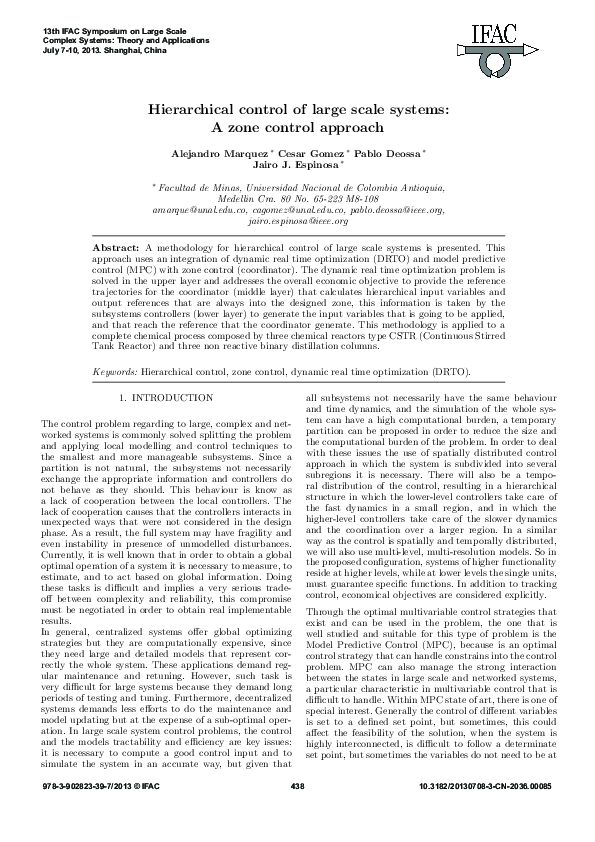 (PDF) Hierarchical control of large scale systems: A zone control approach