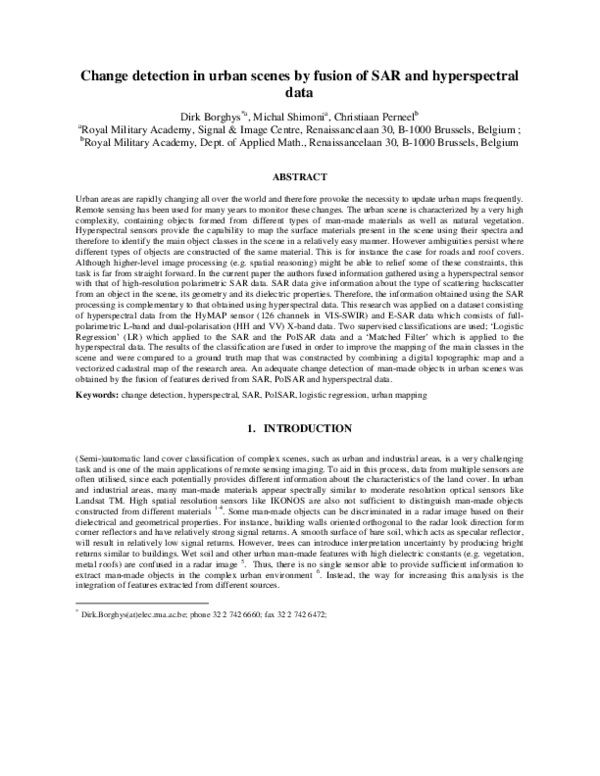 (PDF) Change detection in urban scenes by fusion of SAR and hyperspectral data