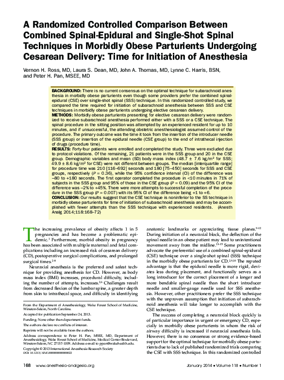 (PDF) A Randomized Controlled Comparison Between Combined Spinal ...