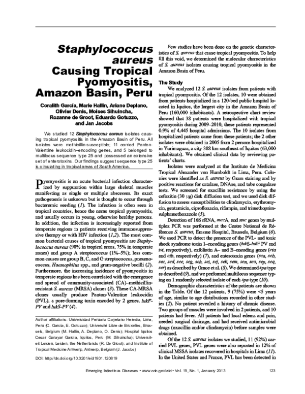 (PDF) Staphylococcus aureusCausing Tropical Pyomyositis, Amazon Basin, Peru