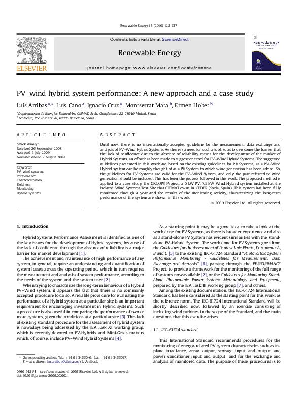 (PDF) PV–wind hybrid system performance: A new approach and a case study