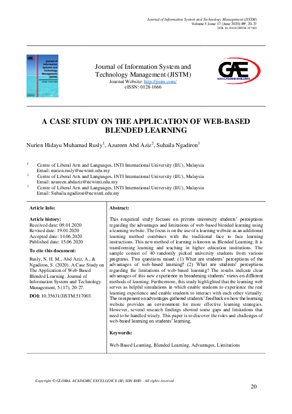 (PDF) A Case Study on the Application of Web-Based Blended Learning