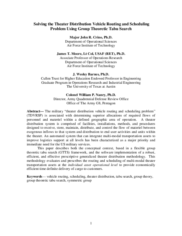 Pdf Solving The Theater Distribution Vehicle Routing And Scheduling Problem Using Group