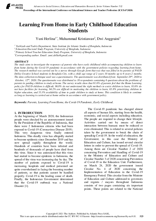 (PDF) Learning From Home in Early Childhood Education Students | Dwi Suci Anggraini - Academia.edu