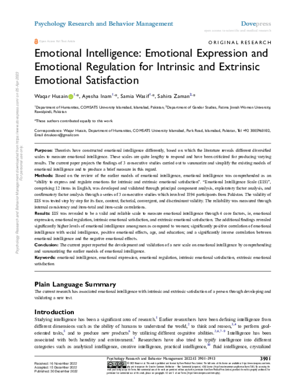 (PDF) Emotional Intelligence: Emotional Expression and Emotional ...