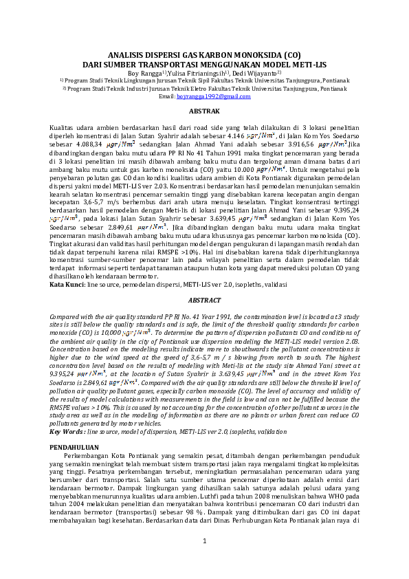 (PDF) Analisis Dispersi Gas Karbon Monoksida (Co) Dari Sumber ...
