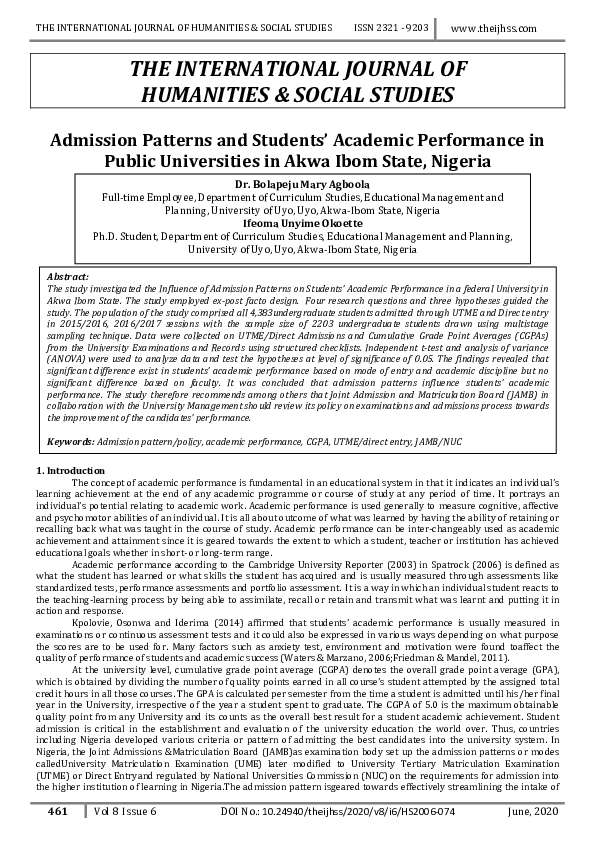 (PDF) Admission Patterns and Students’ Academic Performance in Public ...
