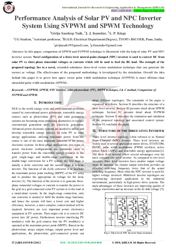 (PDF) Performance Analysis of Solar PV and NPC Inverter System Using ...