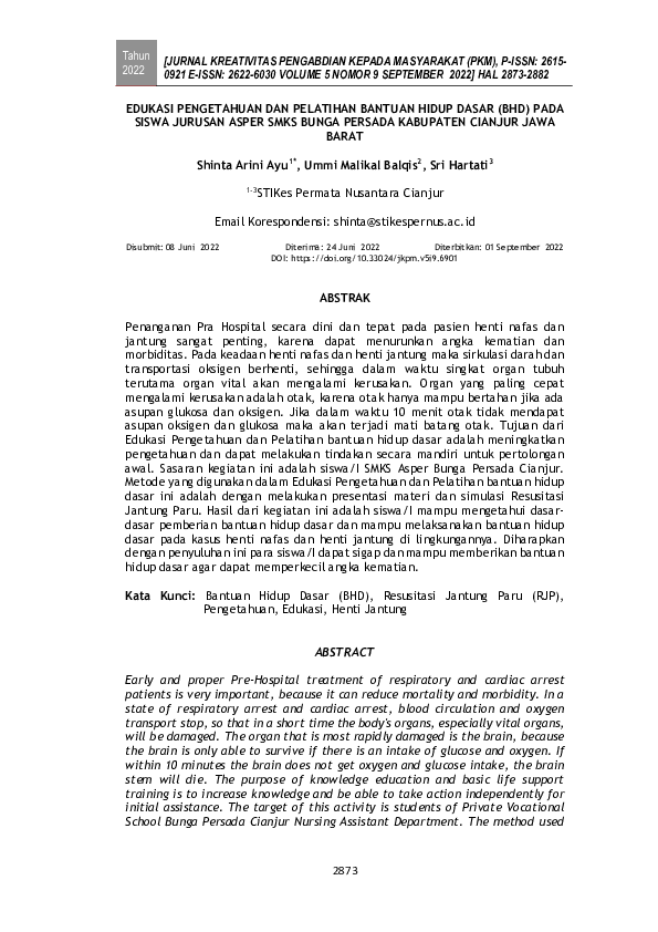 (PDF) Edukasi Pengetahuan dan Pelatihan Bantuan Hidup Dasar (BHD) pada ...