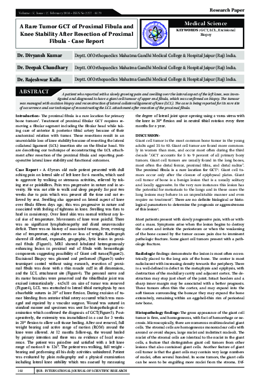 (PDF) A Rare Tumor GCT of Proximal Fibula and Knee Stability After ...
