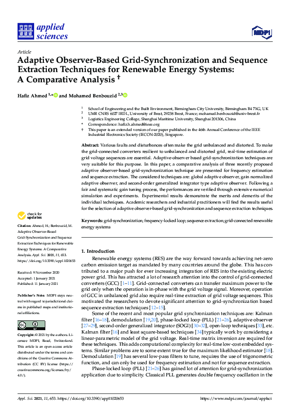 Pdf Adaptive Observer Based Grid Synchronization And Sequence Extraction Techniques For