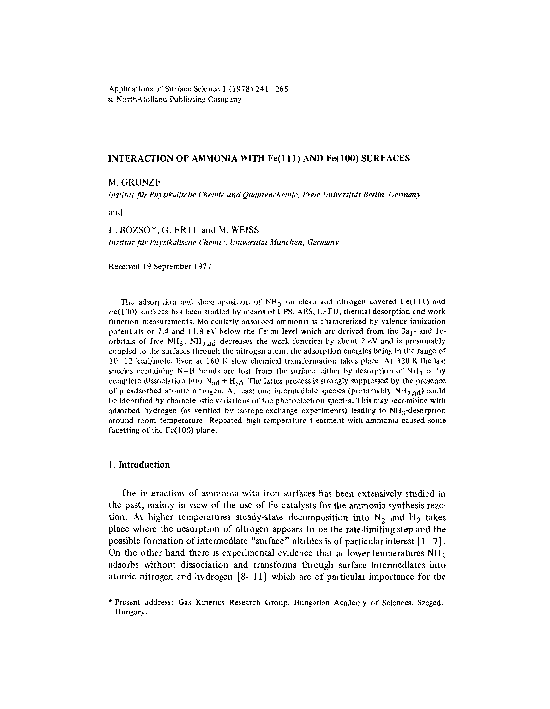 (PDF) Interaction of ammonia with Fe(111) and Fe(100) surfaces