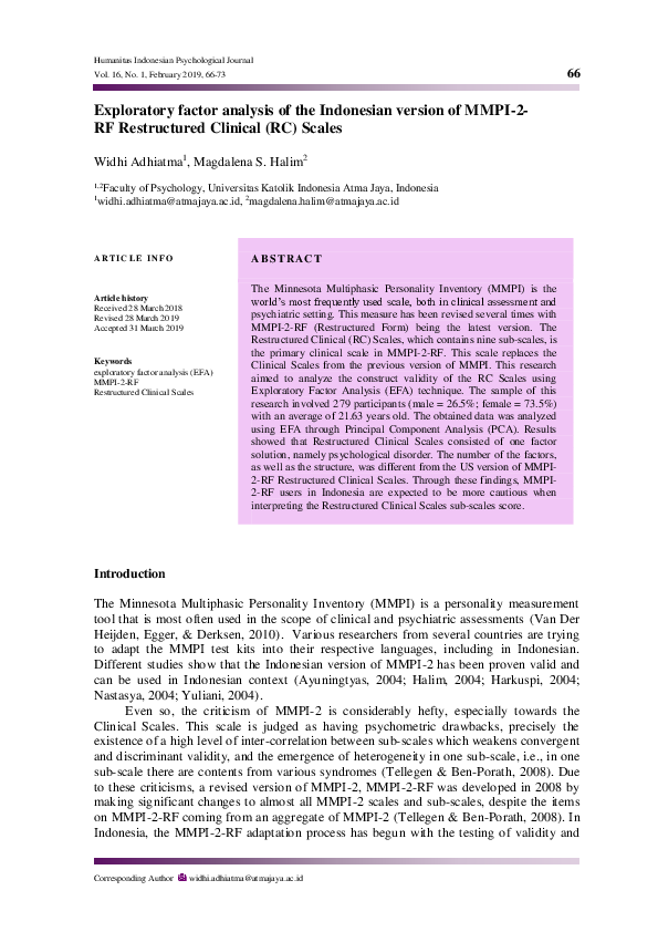 (PDF) Exploratory factor analysis of the Indonesian version of MMPI-2 ...