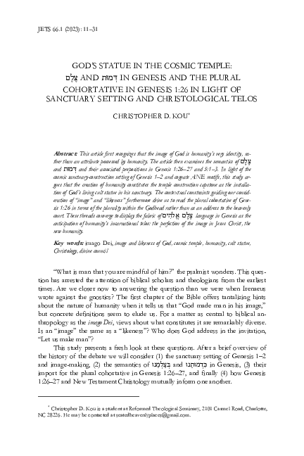 (PDF) GOD’S STATUE IN THE COSMIC TEMPLE: צֶ֫לֶם and דְּמוּת in Genesis ...