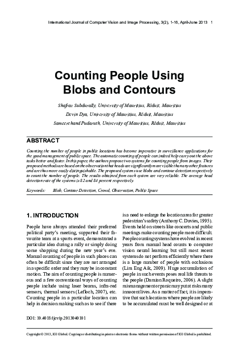(PDF) Counting People Using Blobs and Contours