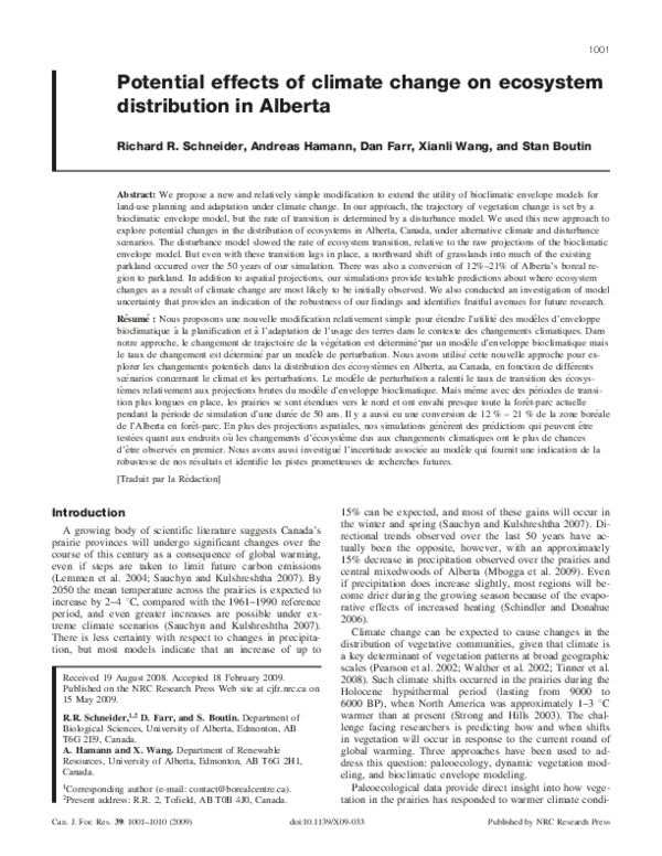 (PDF) Potential effects of climate change on ecosystem distribution in ...