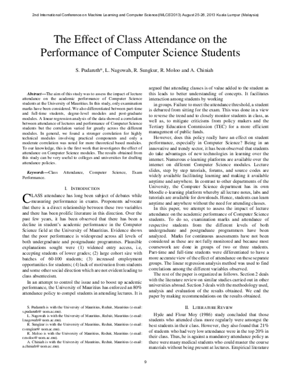 (PDF) The Effect of Class Attendance on the Performance of Computer Science Students
