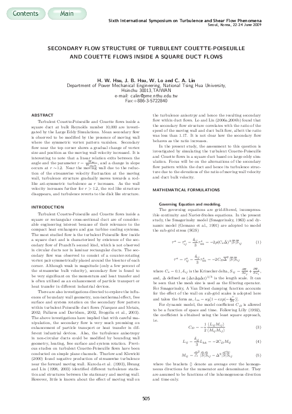 (PDF) Secondary flow structure of turbulent Couette-Poiseuille and Couette flows inside a square ...