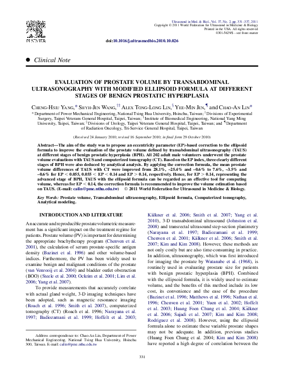 Pdf Evaluation Of Prostate Volume By Transabdominal Ultrasonography