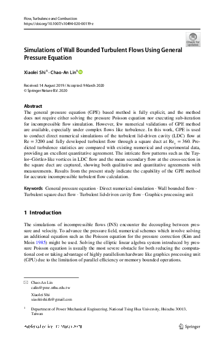 (PDF) Simulations of Wall Bounded Turbulent Flows Using General ...