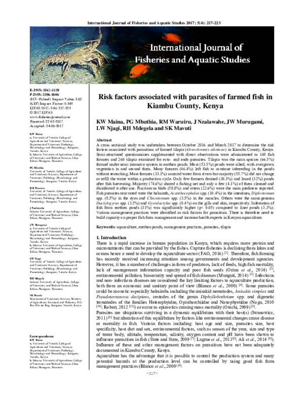(PDF) Risk factors associated with parasites of farmed fish in Kiambu ...