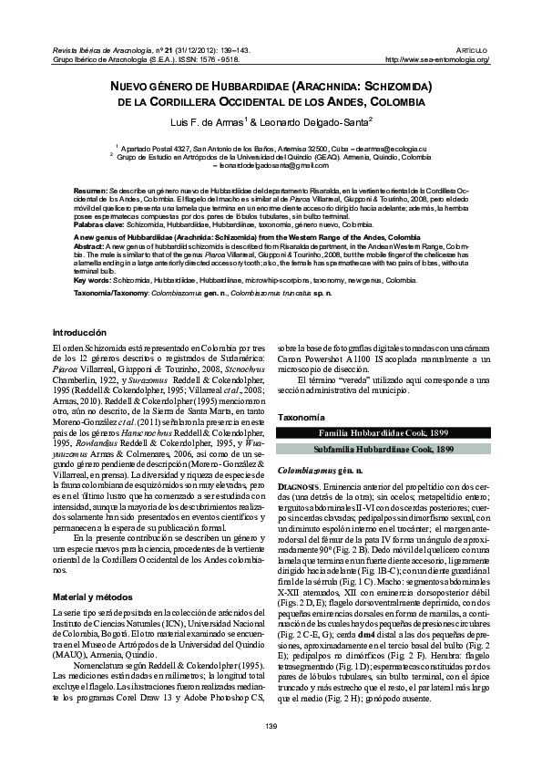 (PDF) Nuevo género de Hubbardiidae (Arachnida: Schizomida) de la ...
