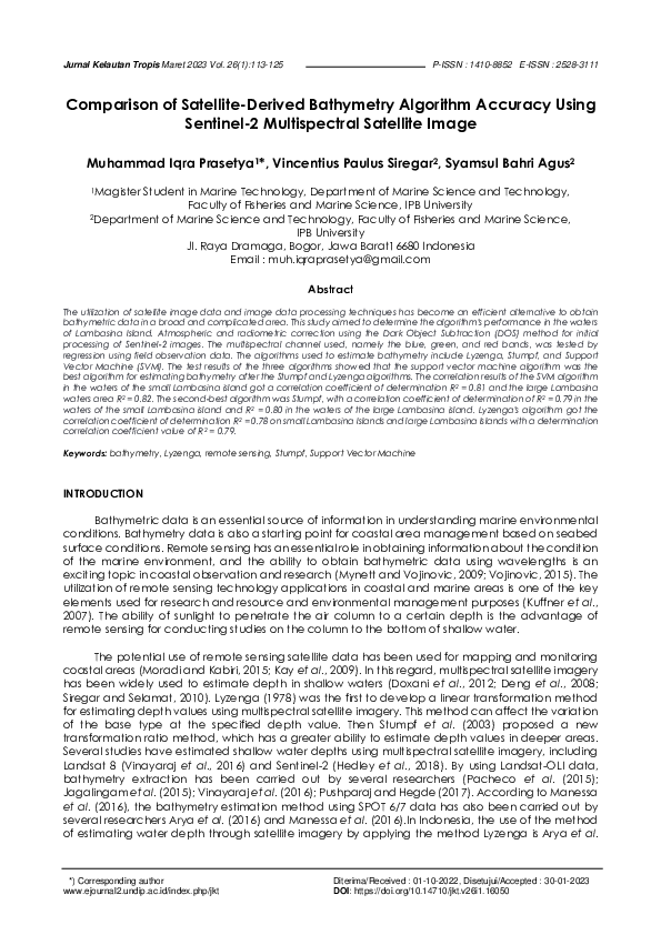 Pdf Comparison Of Satellite Derived Bathymetry Algorithm Accuracy Using Sentinel 2