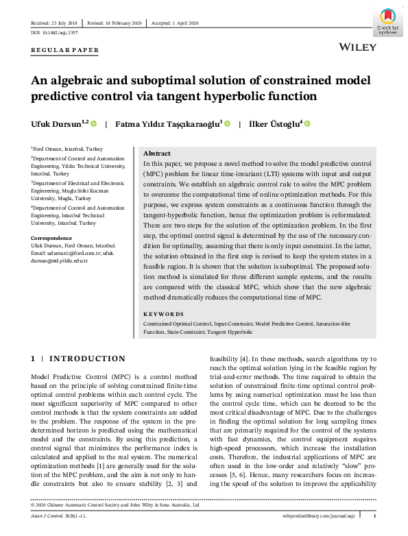 (PDF) An algebraic and suboptimal solution of constrained model ...