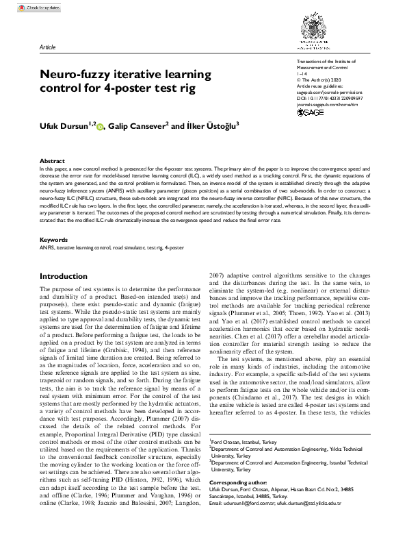 (PDF) Neuro-fuzzy iterative learning control for 4-poster test rig