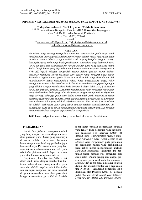 Pdf Implementasi Algoritma Maze Solving Pada Robot Line Follower