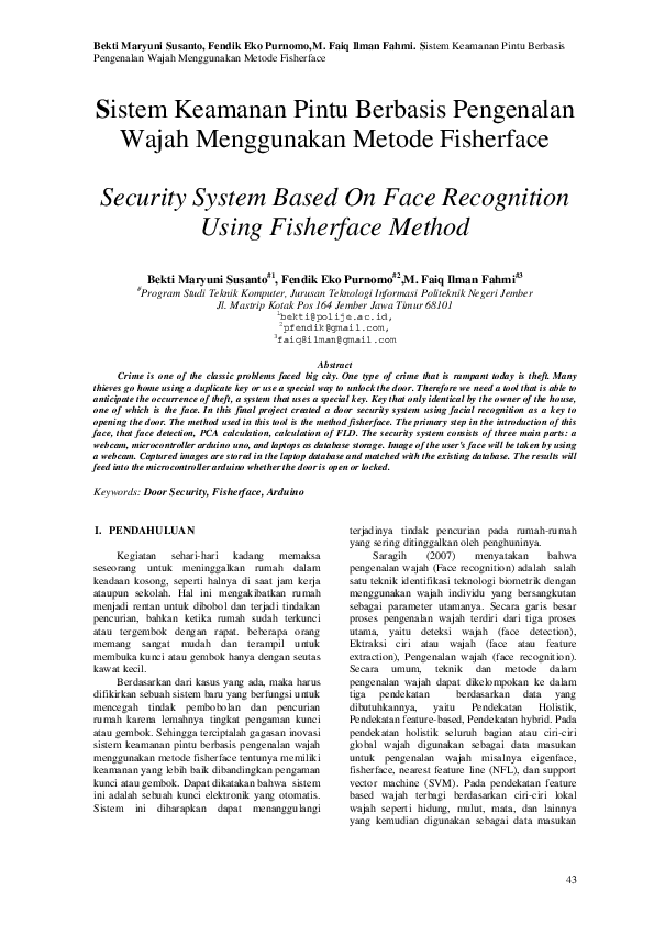 (PDF) Security System Based On Face Recognition Using Fisherface Method ...