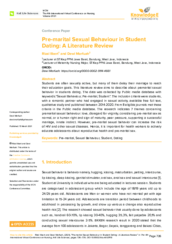 (PDF) Pre-marital Sexual Behaviour in Student Dating: A Literature Review