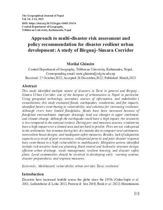 (PDF) Approach to multi-disaster risk assessment and policy ...