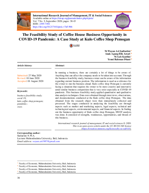 (PDF) The feasibility study of coffee house business opportunity in ...