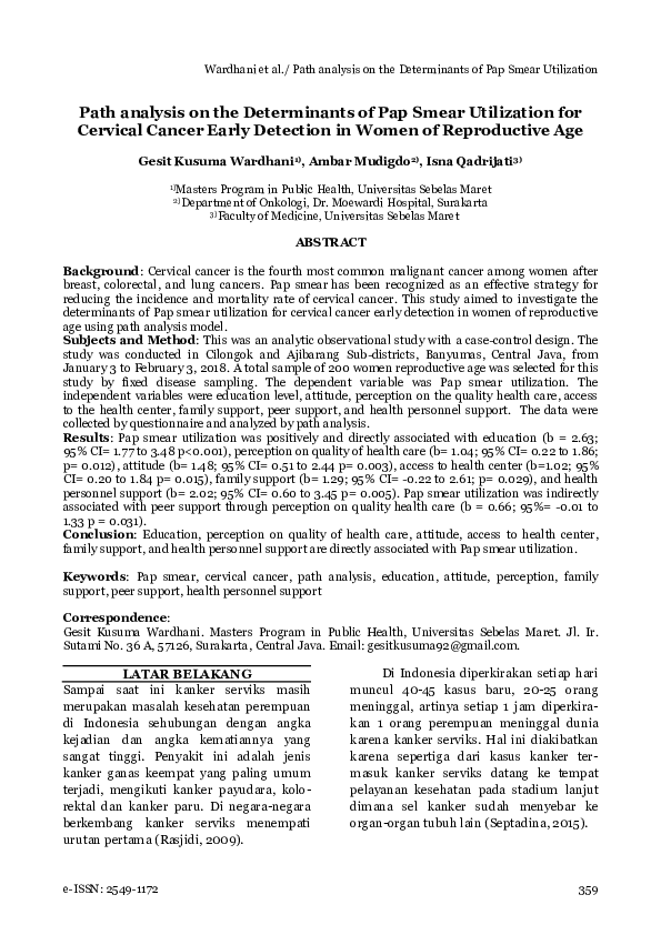 (PDF) Path analysis on the Determinants of Pap Smear Utilization for Cervical Cancer Early ...