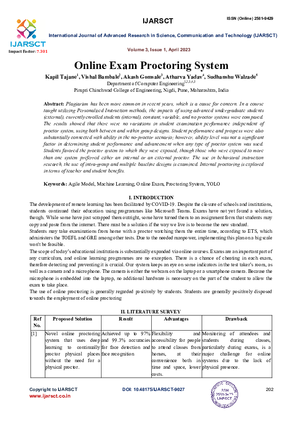 Pdf Online Exam Proctoring System