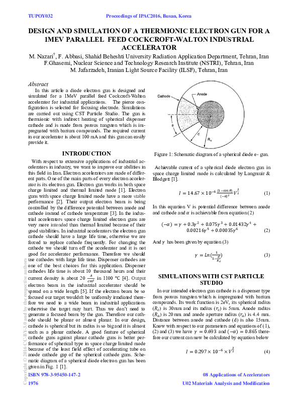 (PDF) Design and Simulation of a Thermionic Electron Gun for a 1 MeV Parallel Feed Cockcroft ...