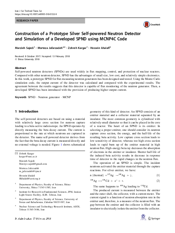 (PDF) Construction of a Prototype Silver Self-powered Neutron Detector and Simulation of a ...