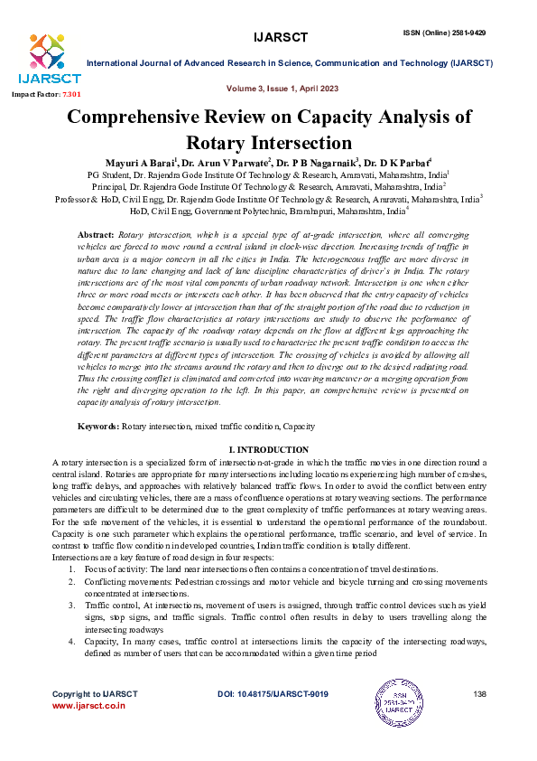 (PDF) Comprehensive Review on Capacity Analysis of Rotary Intersection