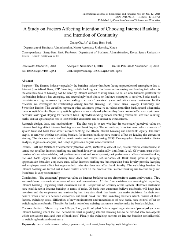 (PDF) A Study on the Intention to Use of Internet Banking