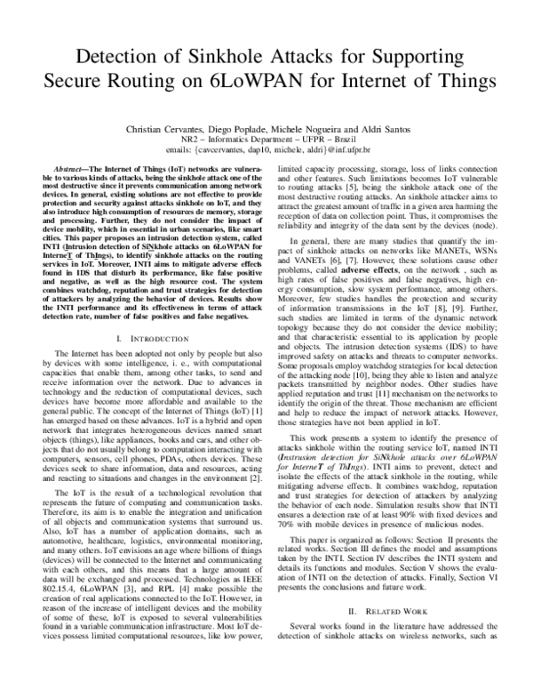 Pdf Detection Of Sinkhole Attacks For Supporting Secure Routing On
