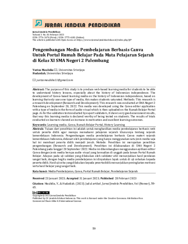 (PDF) Pengembangan Media Pembelajaran Berbasis Canva Untuk Portal Rumah Belajar Pada Mata ...