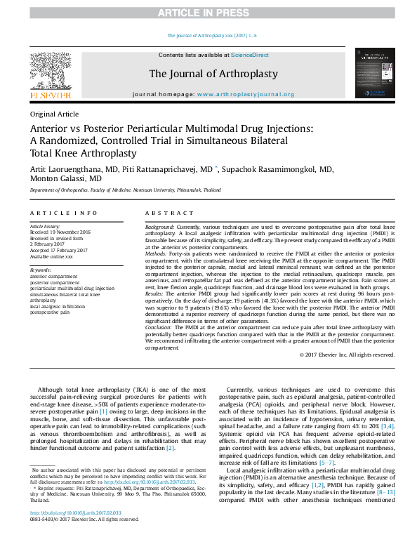 (PDF) Anterior vs Posterior Periarticular Multimodal Drug Injections: A ...